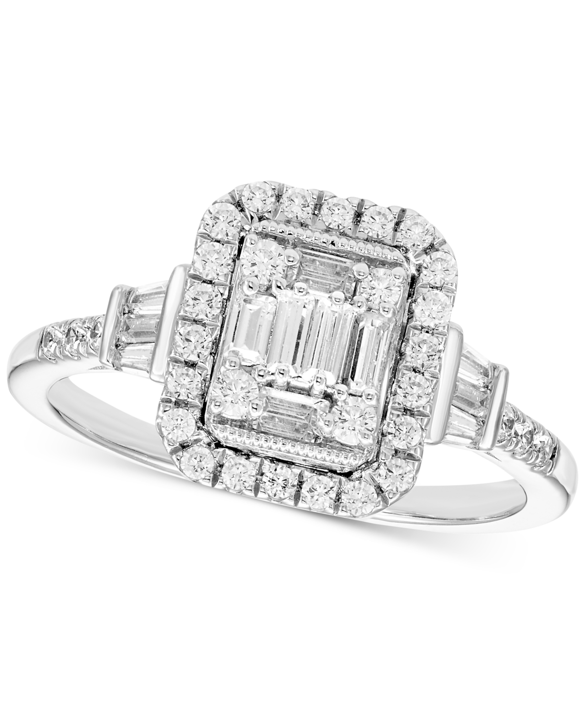 Click here for Diamond Emerald Shaped Halo Cluster Engagement Rin... prices