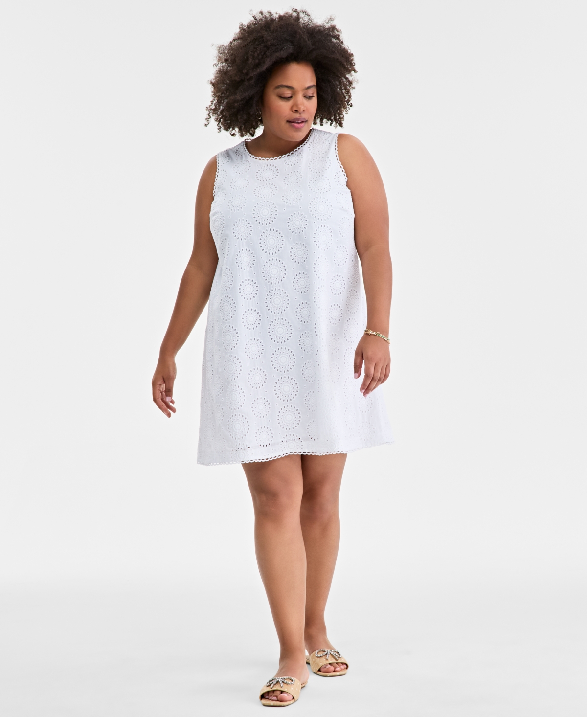 Click here for On 34th Trendy Plus Size Eyelet Sleeveless Dress... prices