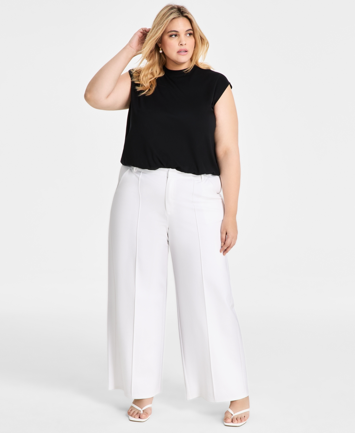 Click here for Bar Iii Trendy Plus Size High-Rise Wide-Leg Ponte-... prices