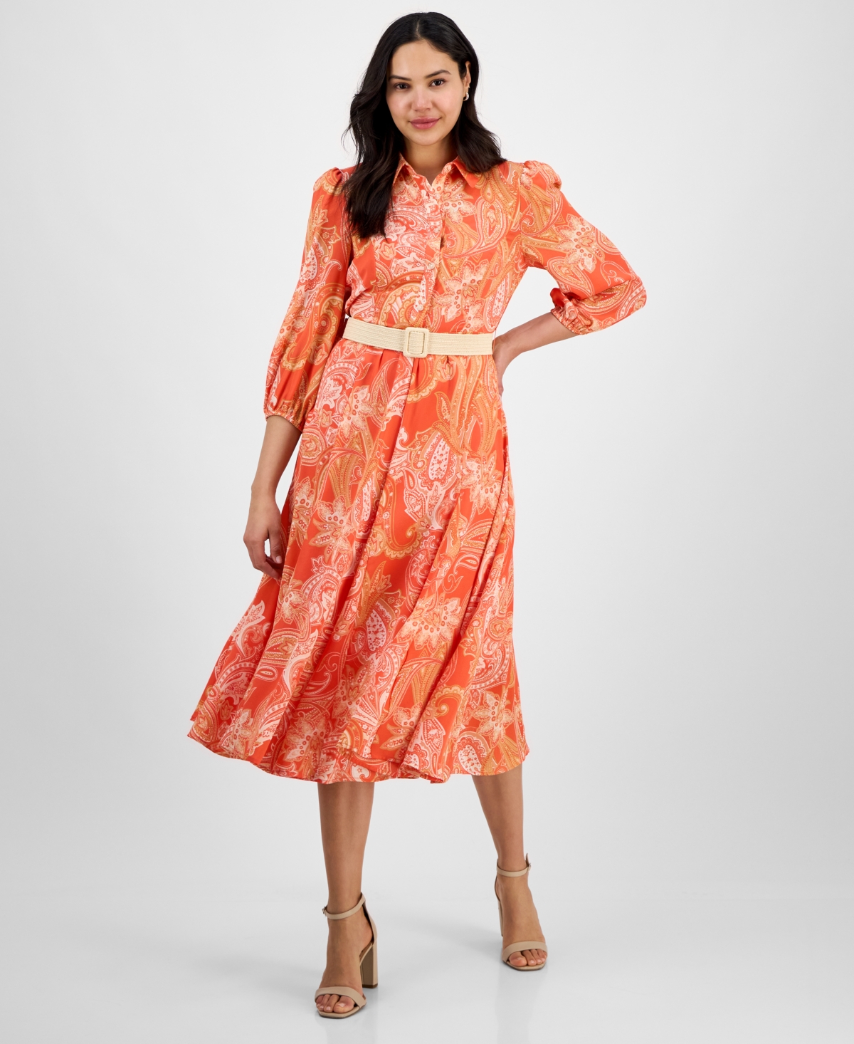 Click here for Tahari Asl Womens Paisley Belted Fit & Flare Dress... prices