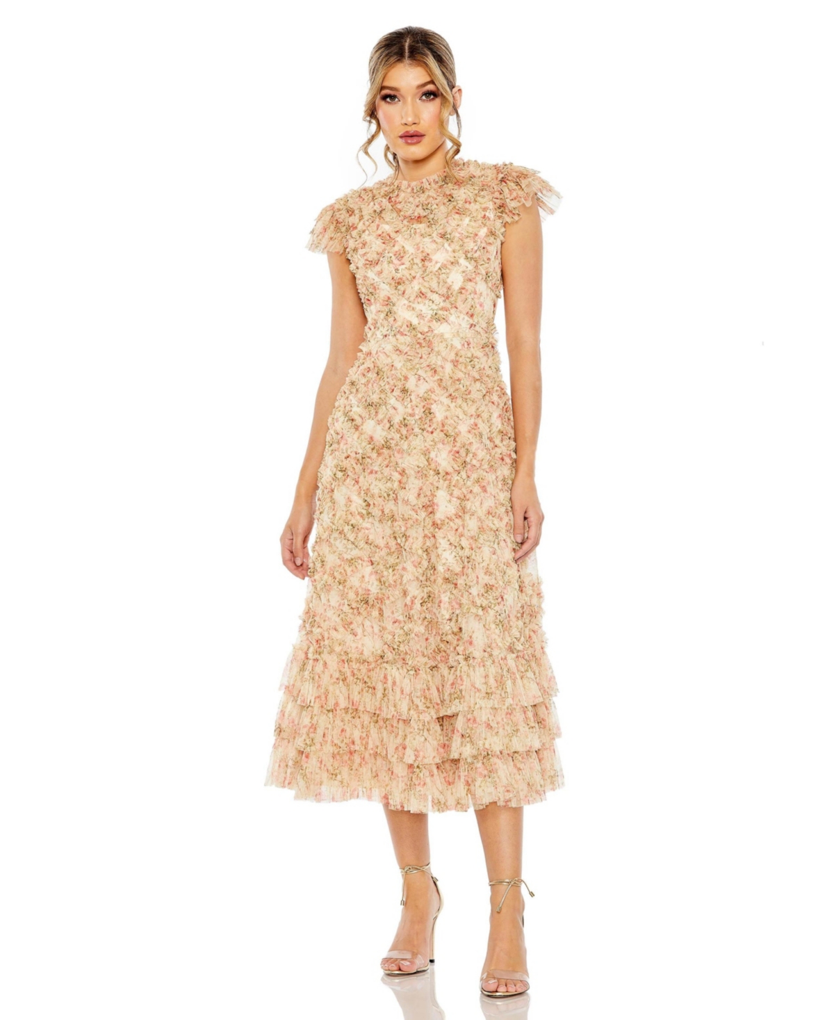 Click here for Mac Duggal Womens Ruffle Tiered Short Sleeve A Lin... prices