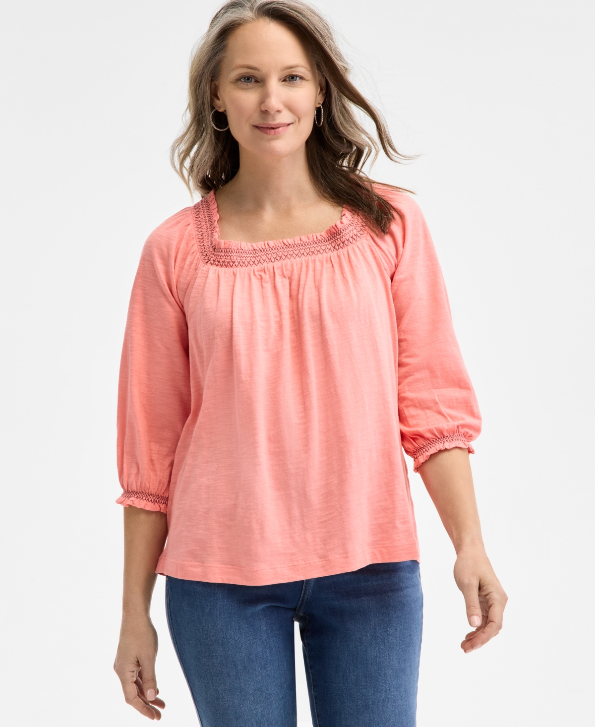 Click here for Style & Co Womens Smocked Square-Neck Top  Exclusi... prices