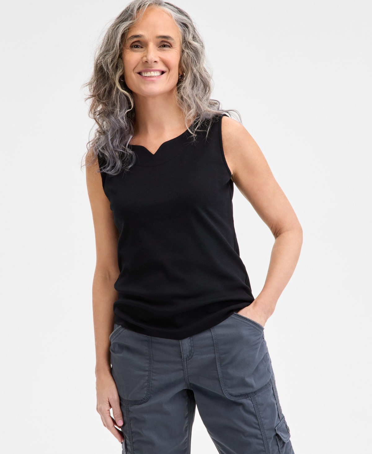 Click here for Style & Co Womens Sweetheart-Neck Sleeveless Top... prices