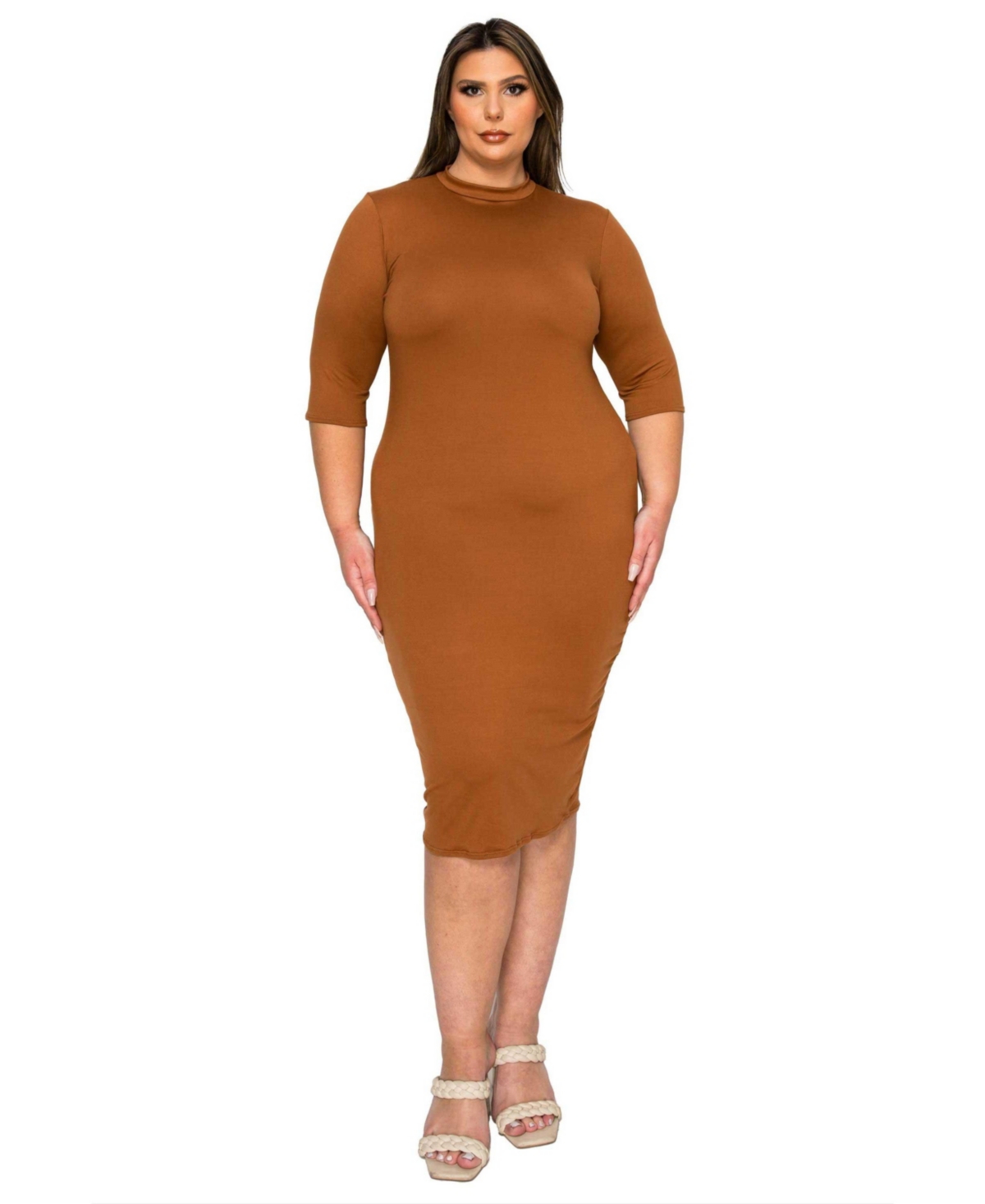 Click here for L I V D Womens Plus Size Mona Midi Dress - Cognac prices
