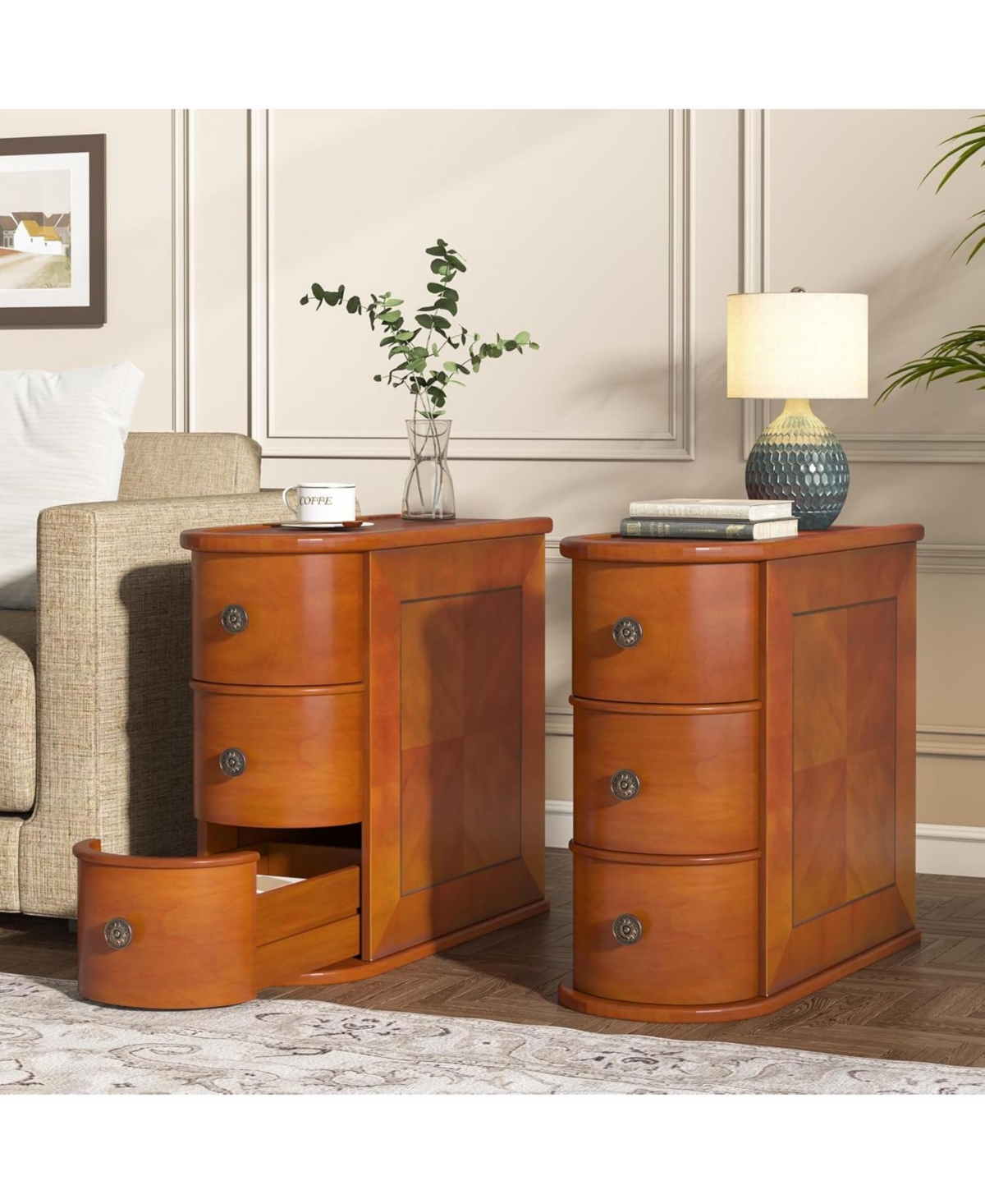 Click here for Tribesigns Wood End Table Set of 2  3-Drawer Narro... prices