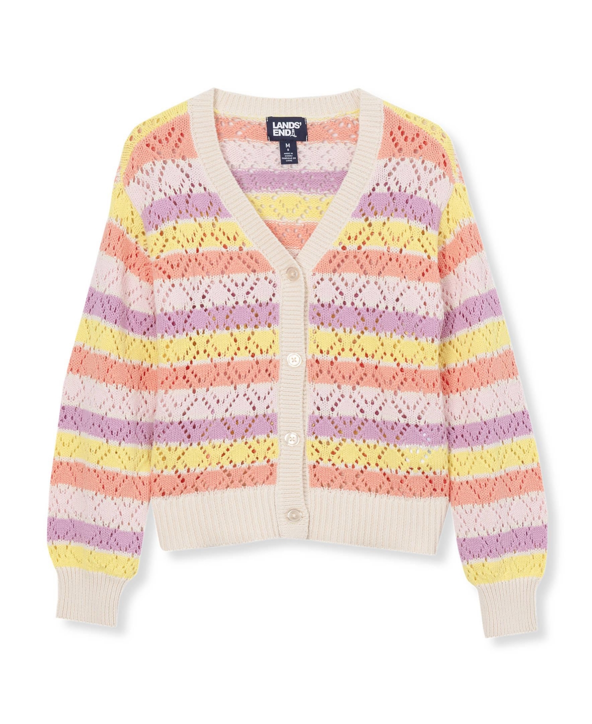 Click here for Lands End Girls Button Front Pointelle Knit Cardig... prices