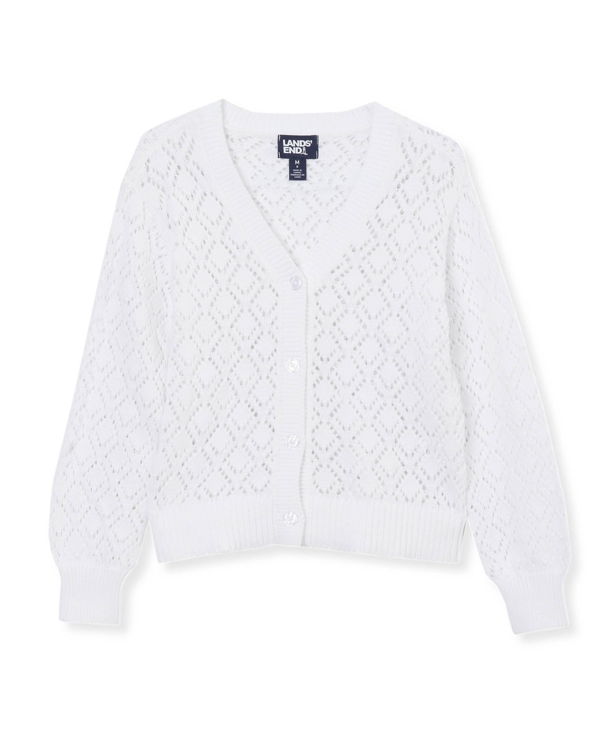 Click here for Lands End Girls Button Front Pointelle Knit Cardig... prices