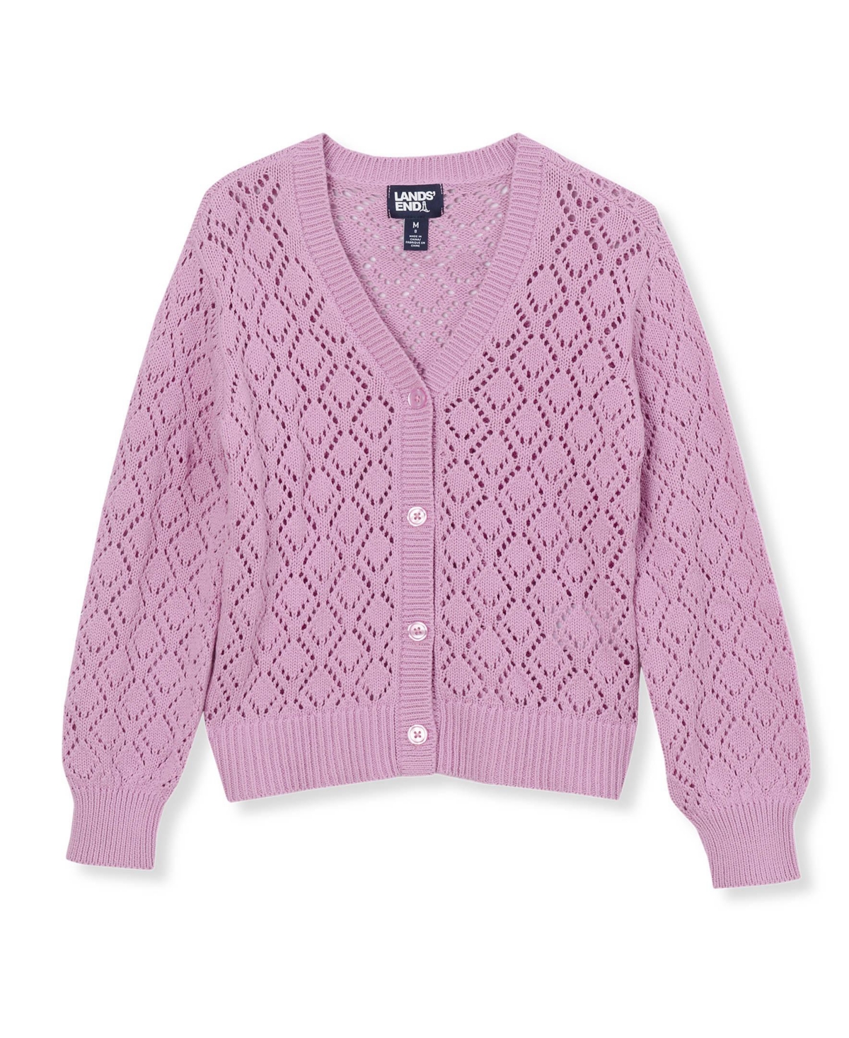 Click here for Lands End Girls Button Front Pointelle Knit Cardig... prices