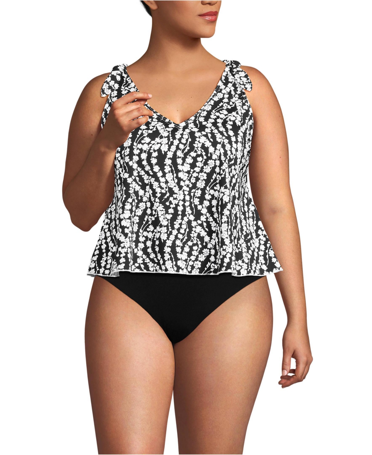 Click here for Lands End Plus Size Tie Shoulder Flutter Tankini T... prices