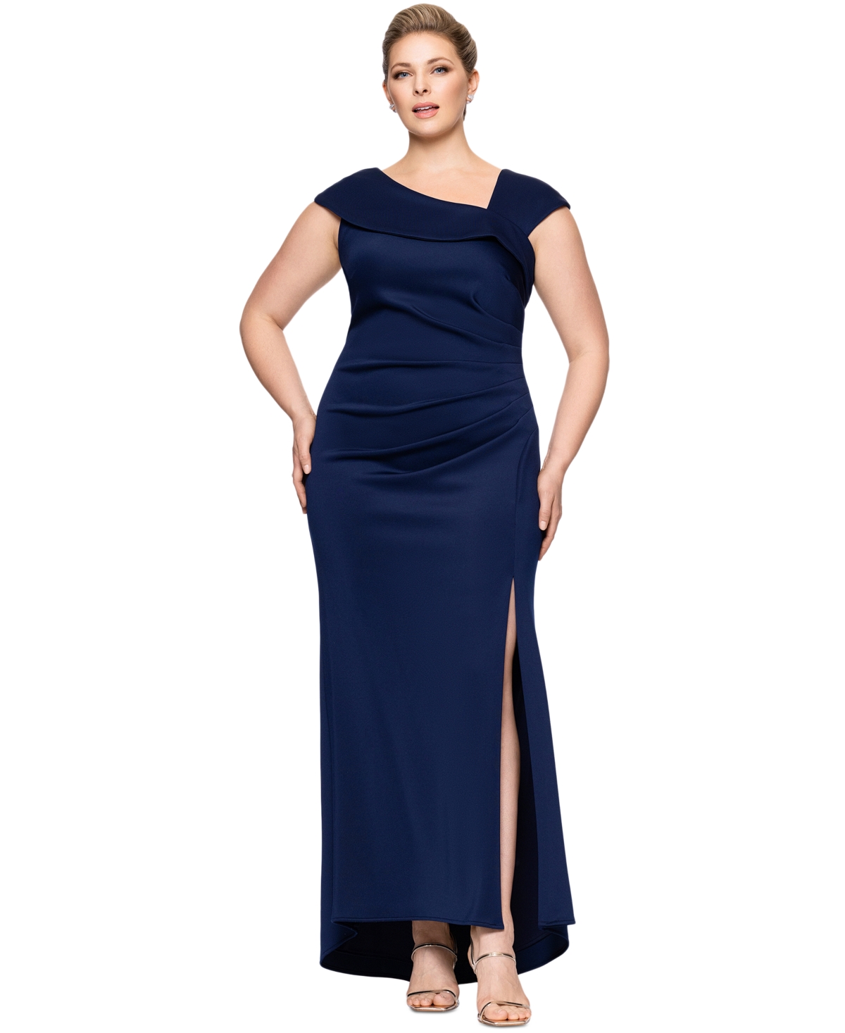 Click here for Xscape Plus Size Asymmetric Evening Gown - Midnigh... prices