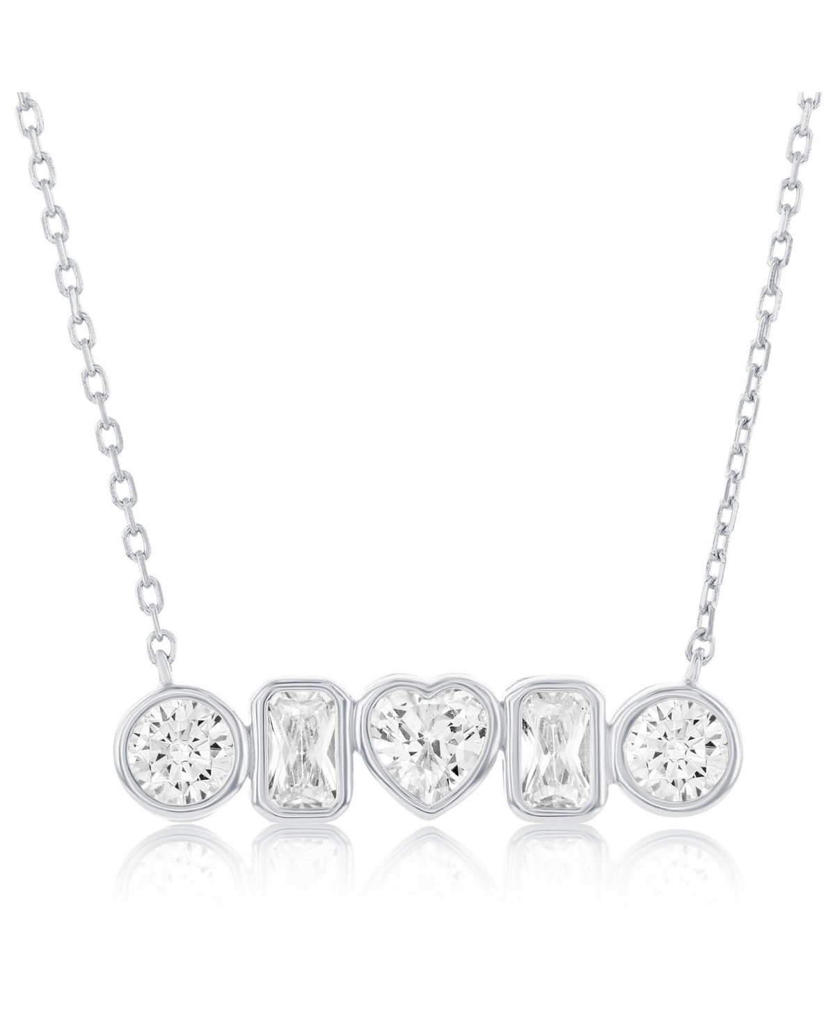 Click here for Sterling Silver  Multi-Shaped Bezel-Set Cz Bar Nec... prices