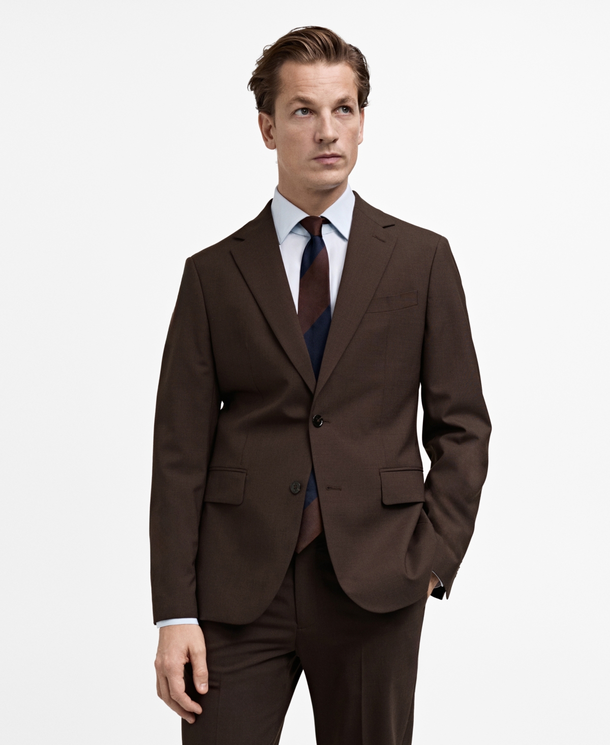 Click here for Mango Mens Slim-Fit Wool Suit Blazer - Brown prices