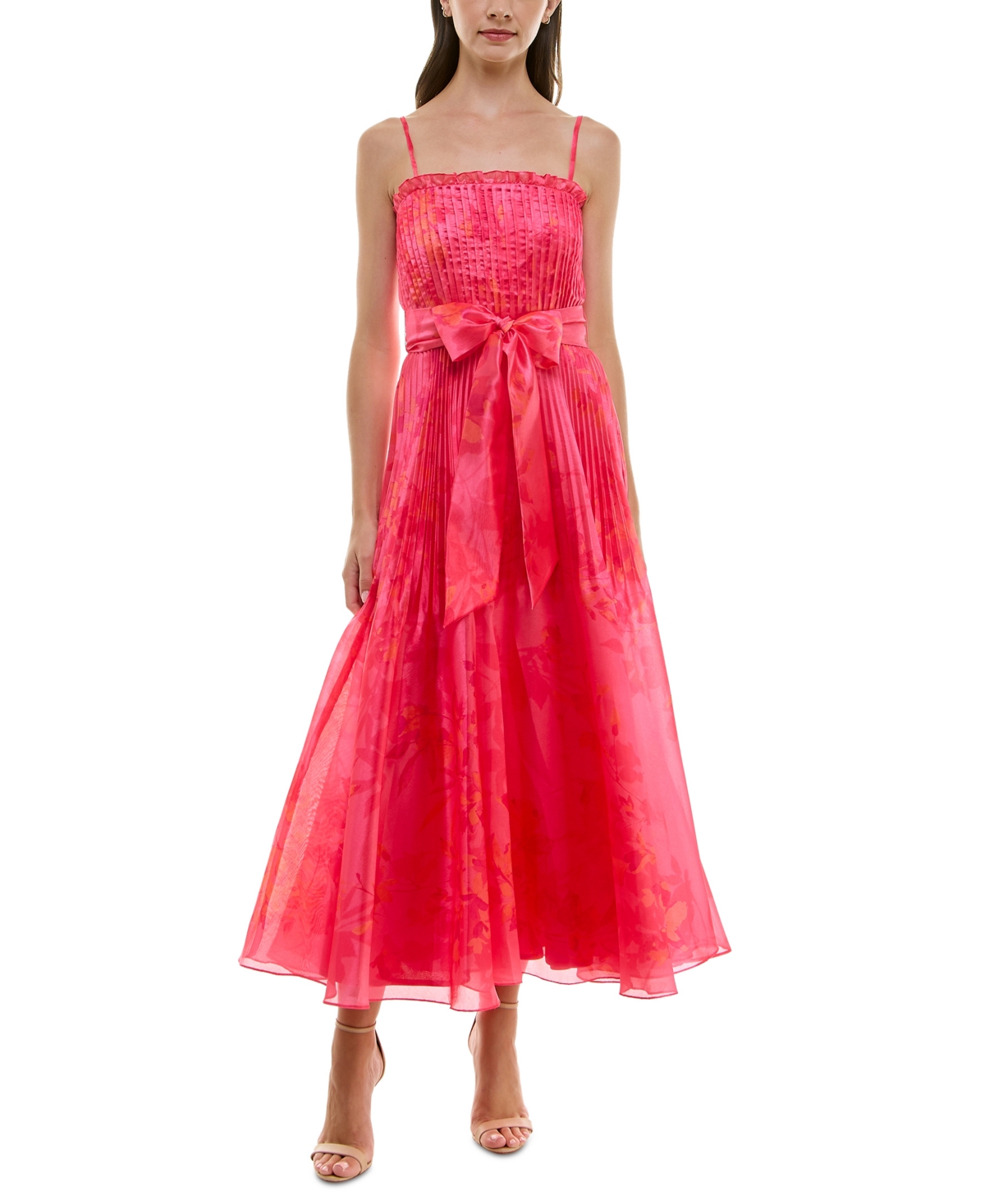 Click here for Taylor Womens Printed Pleated Sleeveless Midi Dres... prices