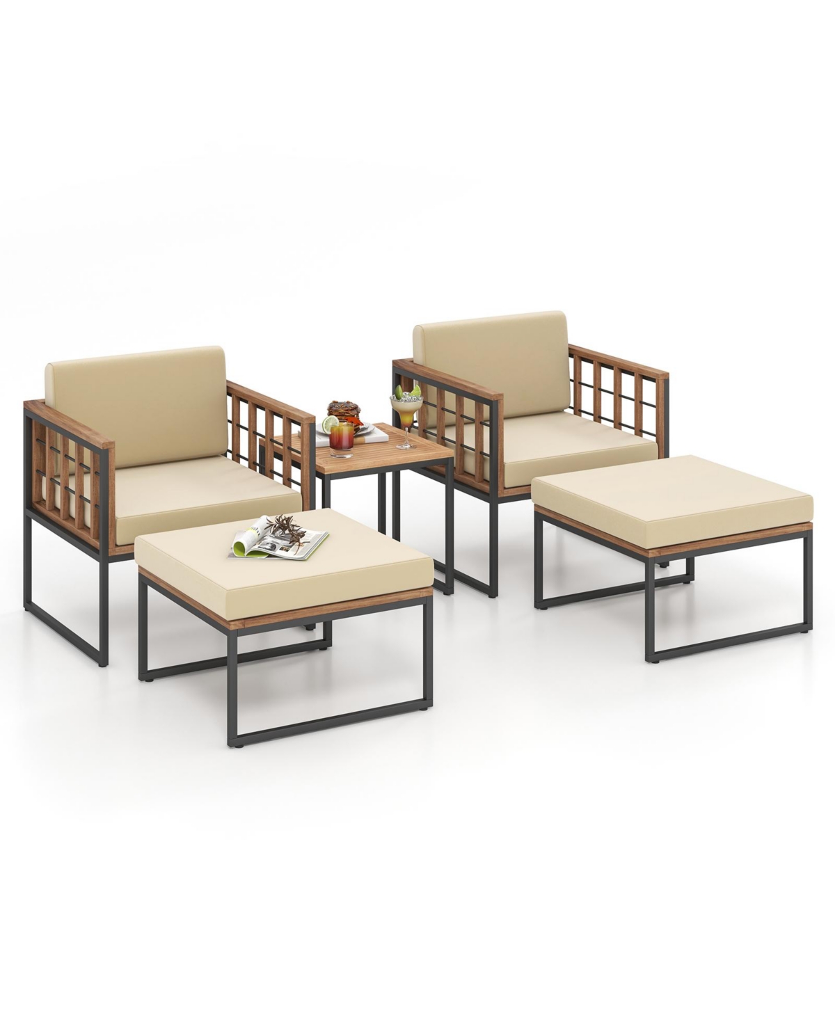 Click here for 5 Piece Outdoor Furniture Set Acacia Wood Chair Se... prices