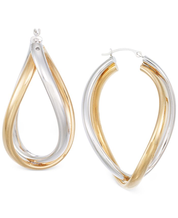 Italian Gold Signature Gold Interlocking Hoop Earrings in Two-Tone 14k ...