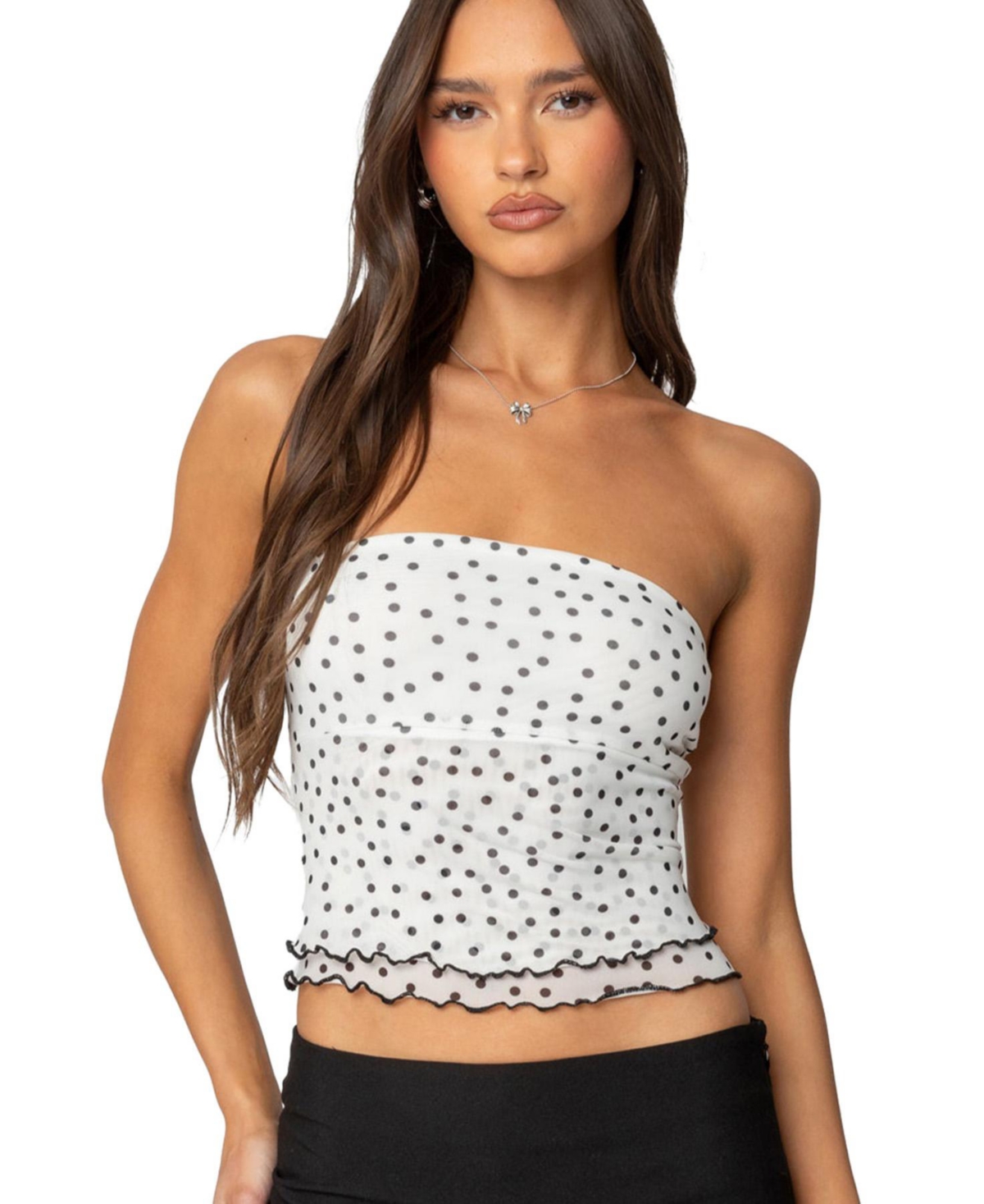 Click here for Edikted Womens Laurie Polka Dot Tube Top - White prices
