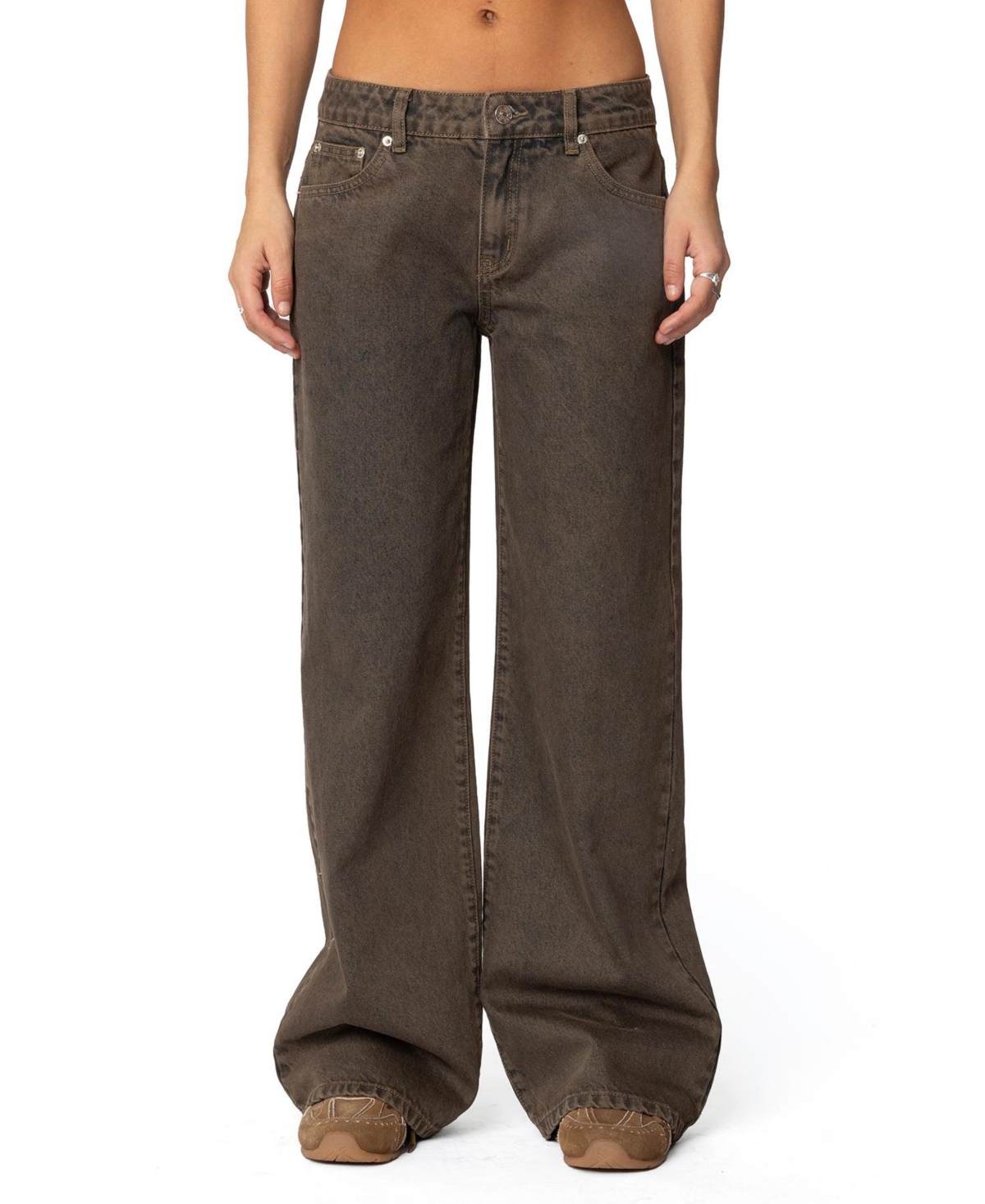 Click here for Edikted Womens Zahra Mud Wash Low Rise Jeans - Bro... prices