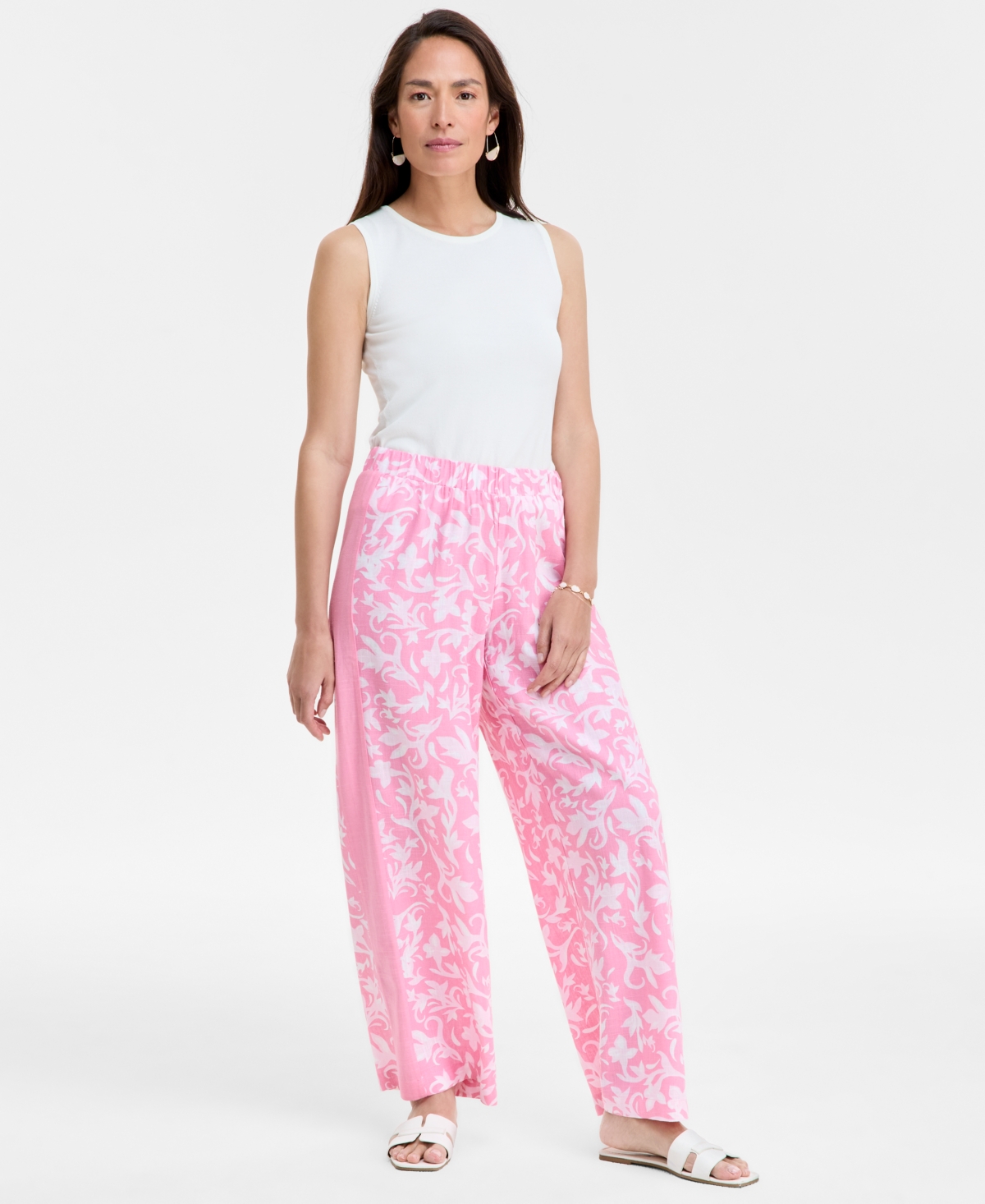 Click here for Jm Collection Womens Linen Blend Printed Pull-On P... prices