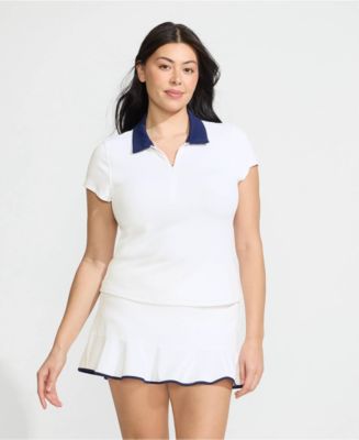 Lands' End Plus Size SunShade UPF 50 Short Sleeve Pique Johnny Collar ...