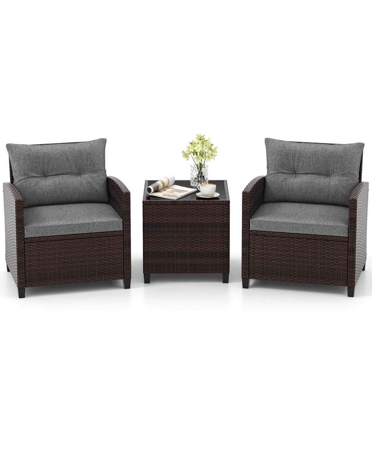 Click here for Gymax Set of 3 Rattan Furniture Set Patio Cushione... prices