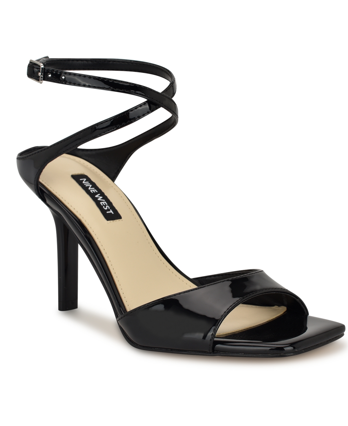 Nine West Women's Devans Strappy Square Toe Stiletto Sandals In Black Patent | ModeSens