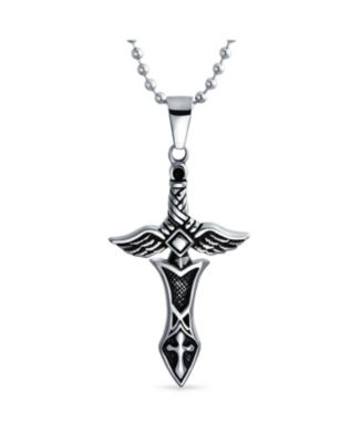 Bling Jewelry Biker Jewelry Royal Sword & Angel Wings Cross Necklace ...