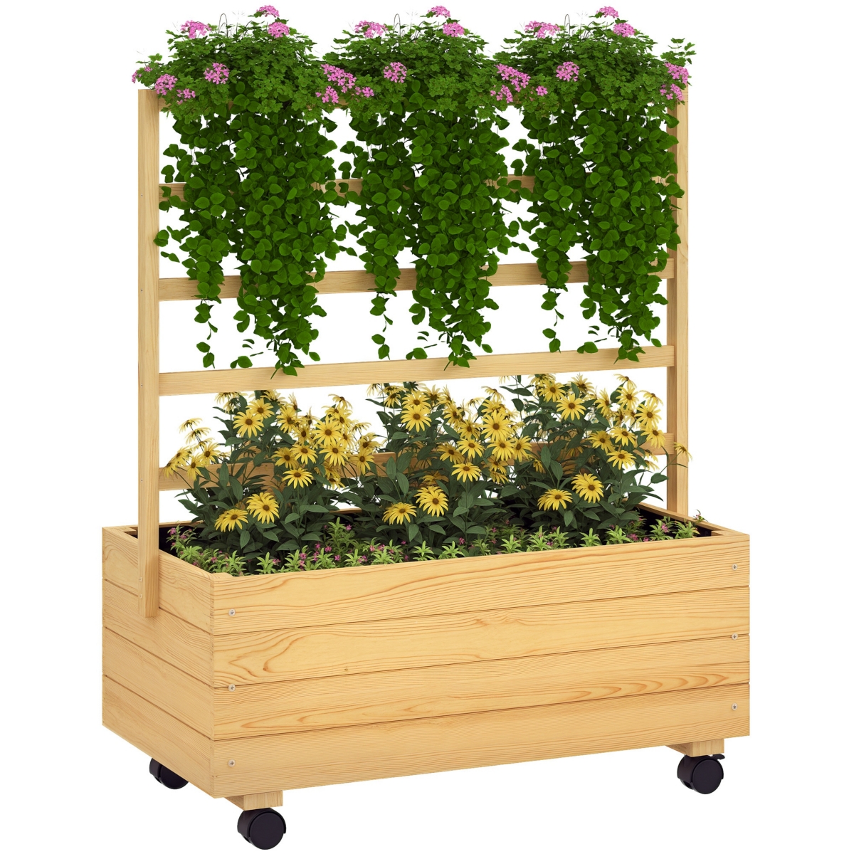 Click here for Outsunny Wood Planter with Trellis and Wheels Rais... prices