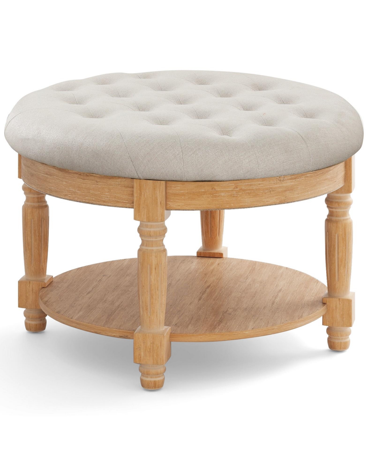 Click here for Large Round Ottoman Coffee Table 2-Tier Upholstere... prices