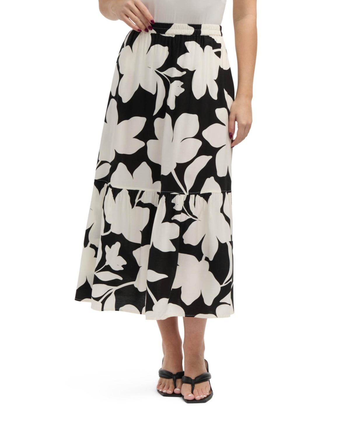 Click here for Ellen Tracy Women s Tiered Flowy Midi Skirt - Blac... prices