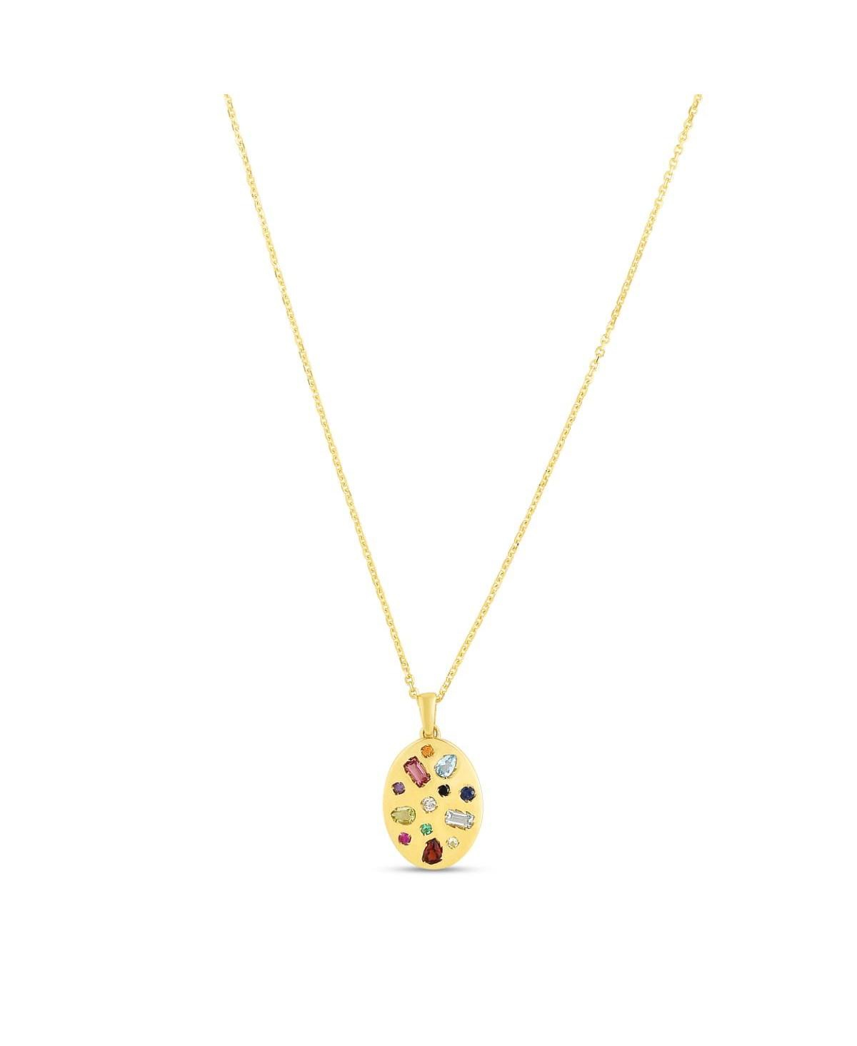 Click here for The Lovery Oval Rainbow Gemstone Disc Necklace 14K... prices