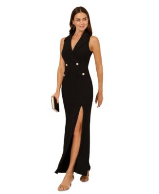 Adrianna Papell Women's Scalloped Tuxedo Crepe Gown - Macy's