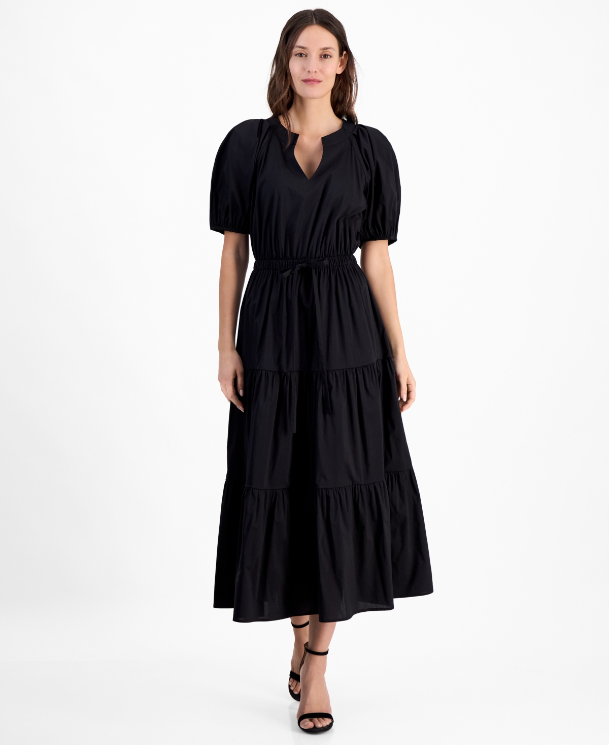 Click here for Anne Klein Womens Tiered Tie-Waist Puffed-Sleeve D... prices