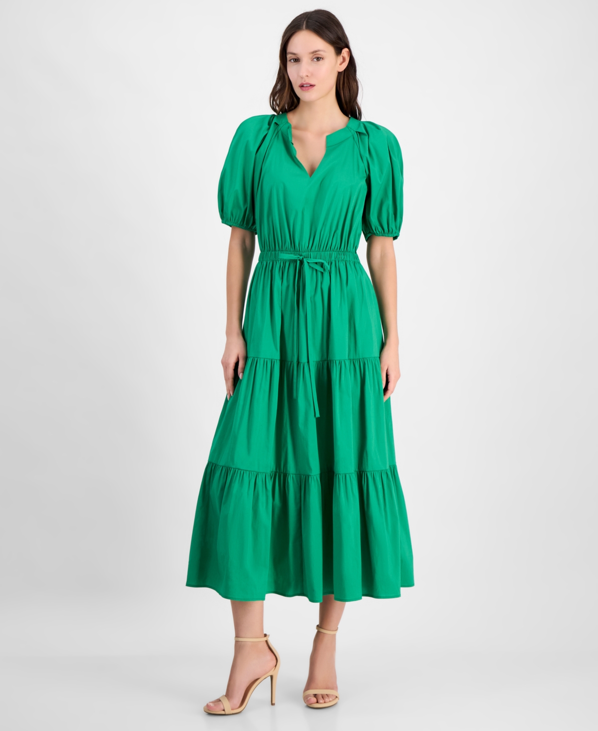 Click here for Anne Klein Womens Tiered Tie-Waist Puffed-Sleeve D... prices