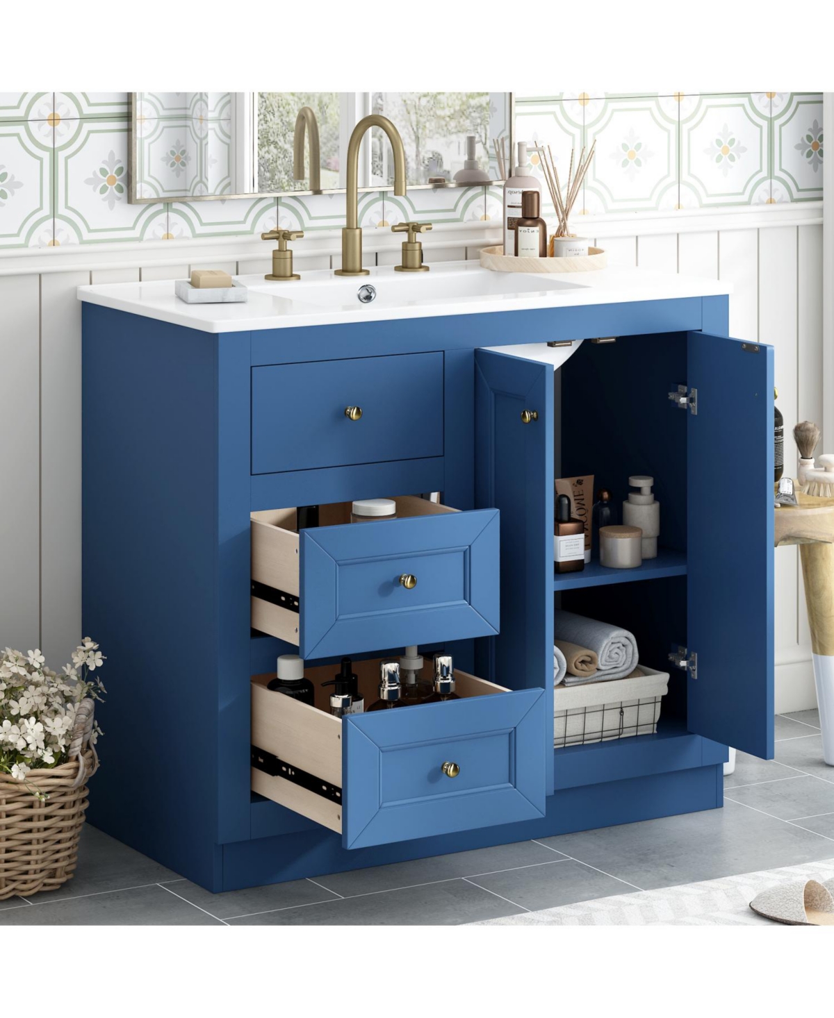 Click here for Streamdale 36" Blue Bathroom Vanity with Cera... prices