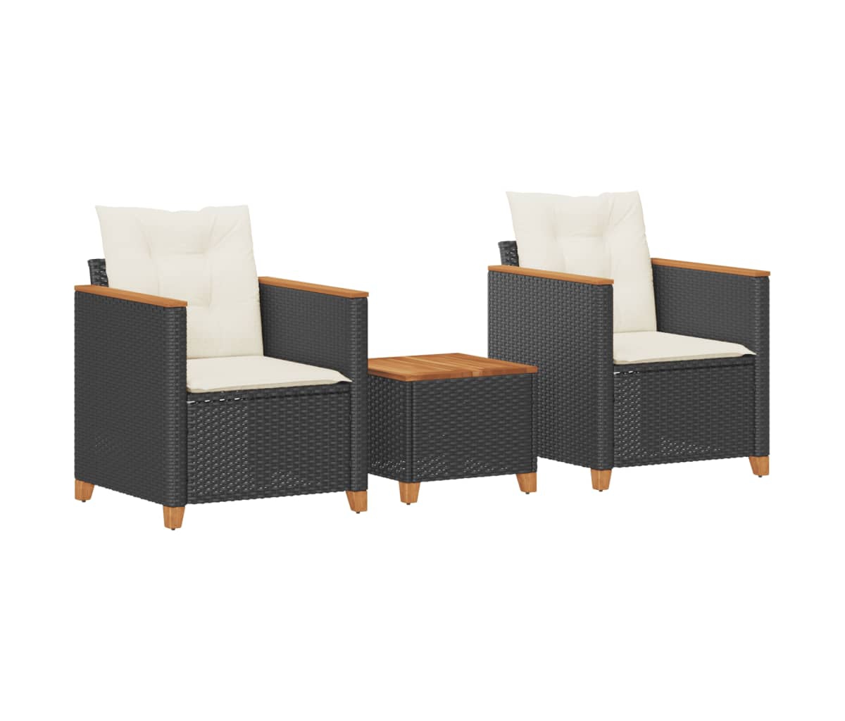 Click here for 3 Piece Bistro Set with Cushions Black Poly Rattan... prices