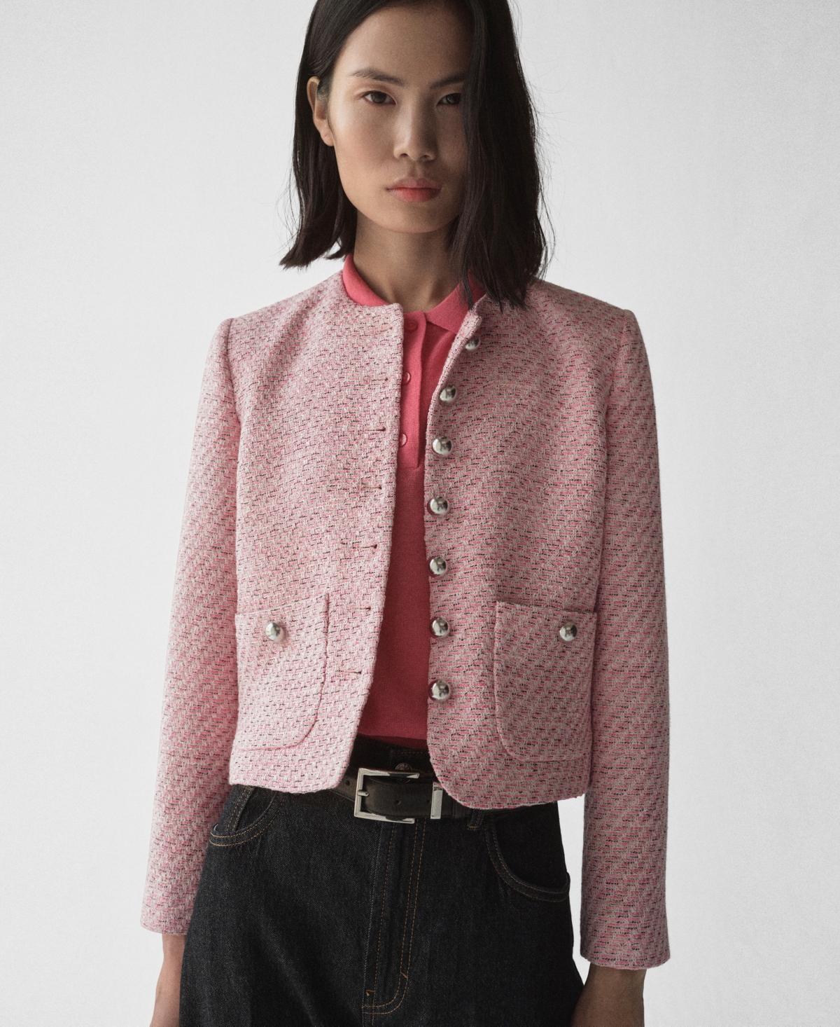 Click here for Mango Womens Fitted Tweed Jacket - Pink prices