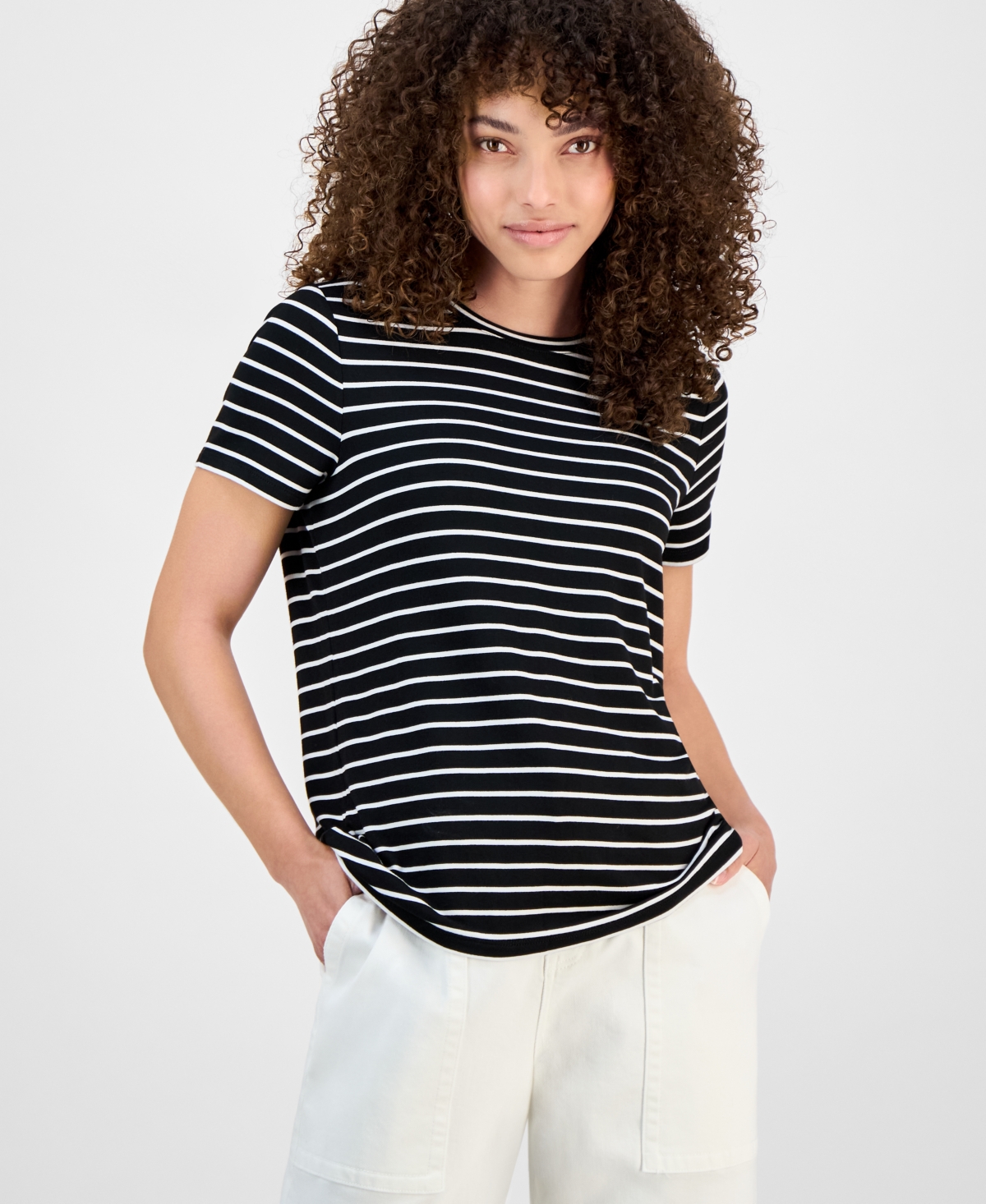 Click here for Liverpool Los Angeles Petite Striped Crewneck Shor... prices