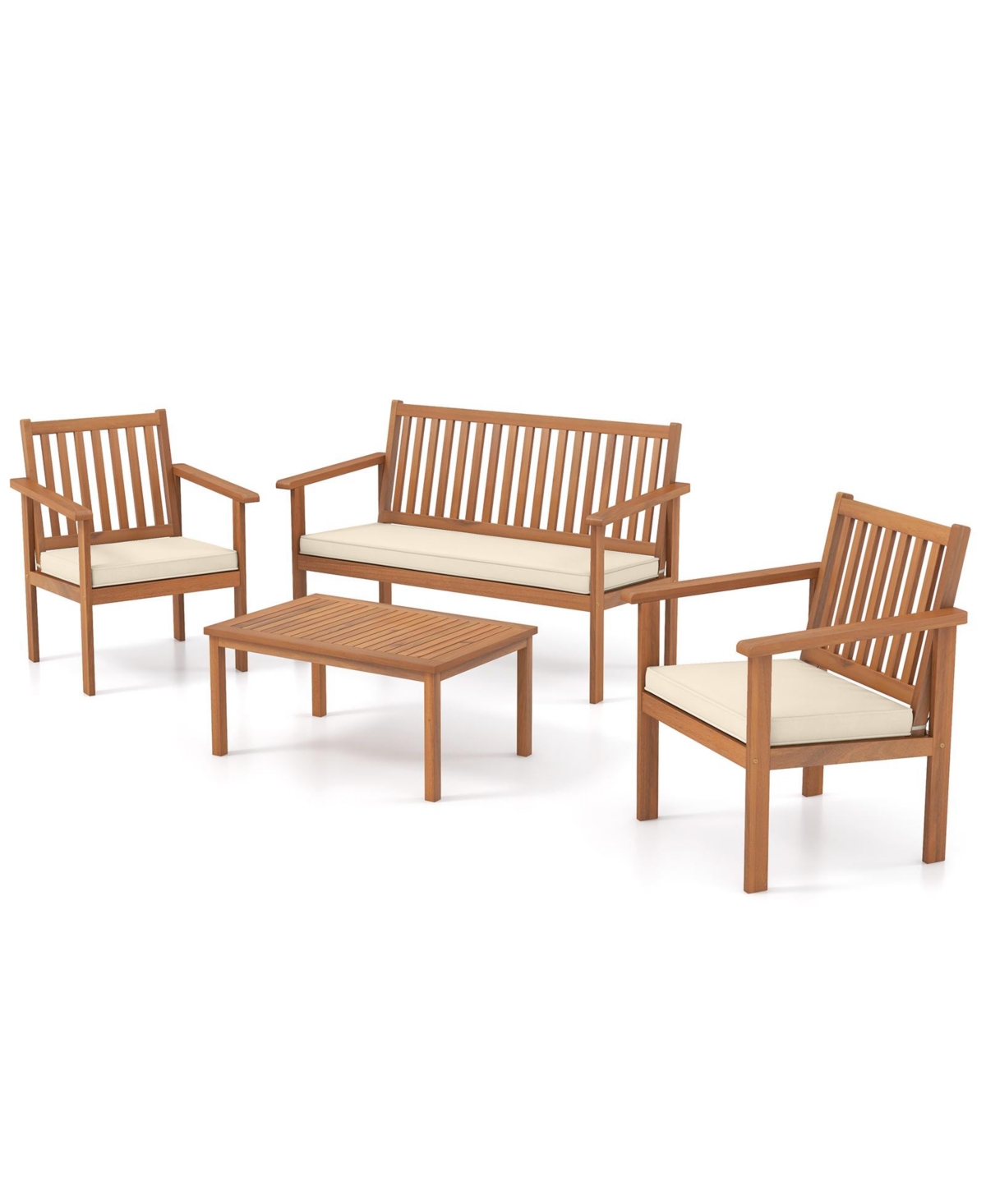 Click here for Gymax 4PCS Wood Furniture Set w/ Loveseat 2 Chairs... prices