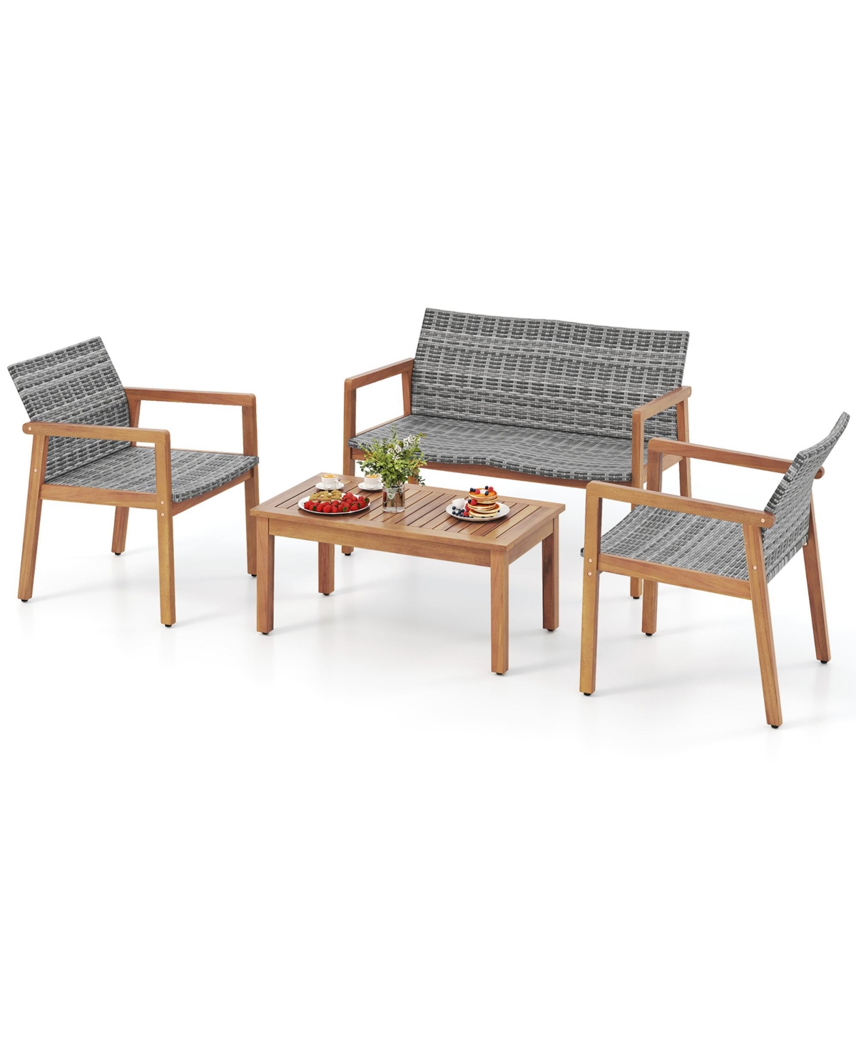 Click here for Gymax 4 Pieces Outdoor Furniture Set Acacia Wood F... prices