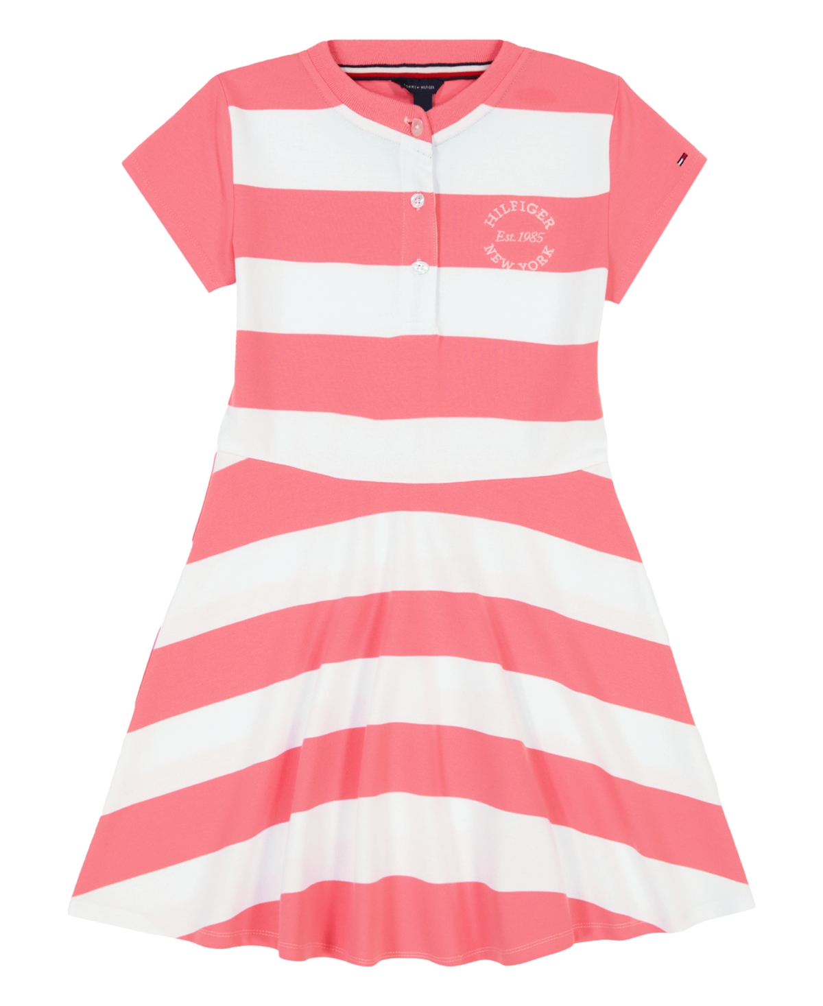 Tommy Hilfiger Big Girls Rugby Stripe Short Sleeve Dress - Bright pink