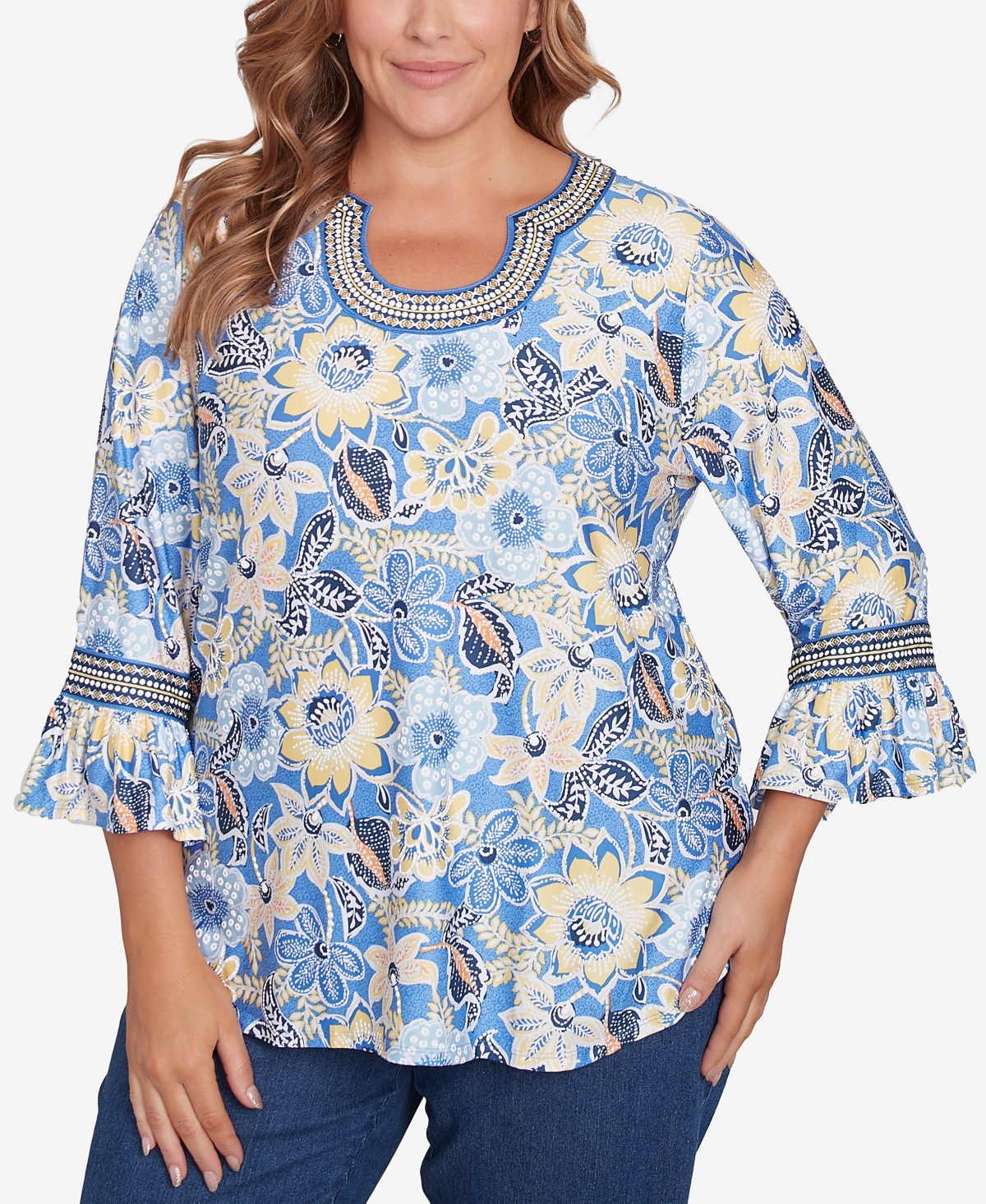 Click here for Ruby Rd. Plus Size Bohemian Floral Puff Print Crew... prices