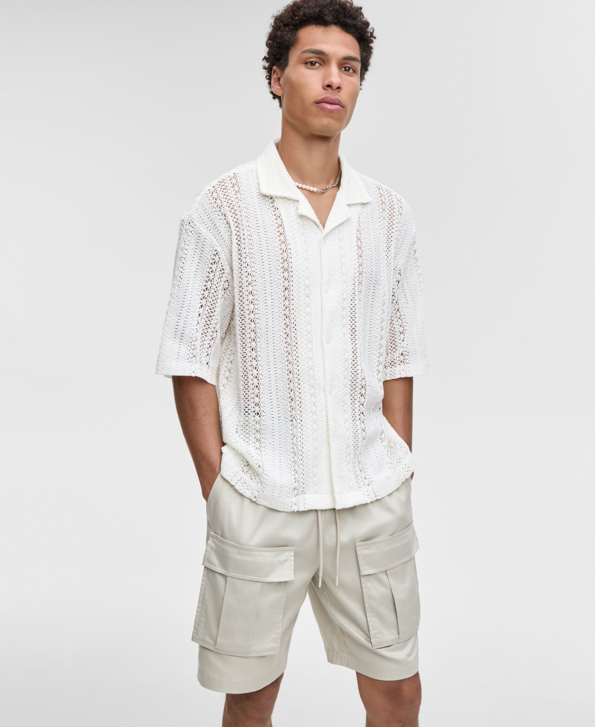 Click here for Mode of One Mens Relaxed-Fit Textured Crochet Butt... prices