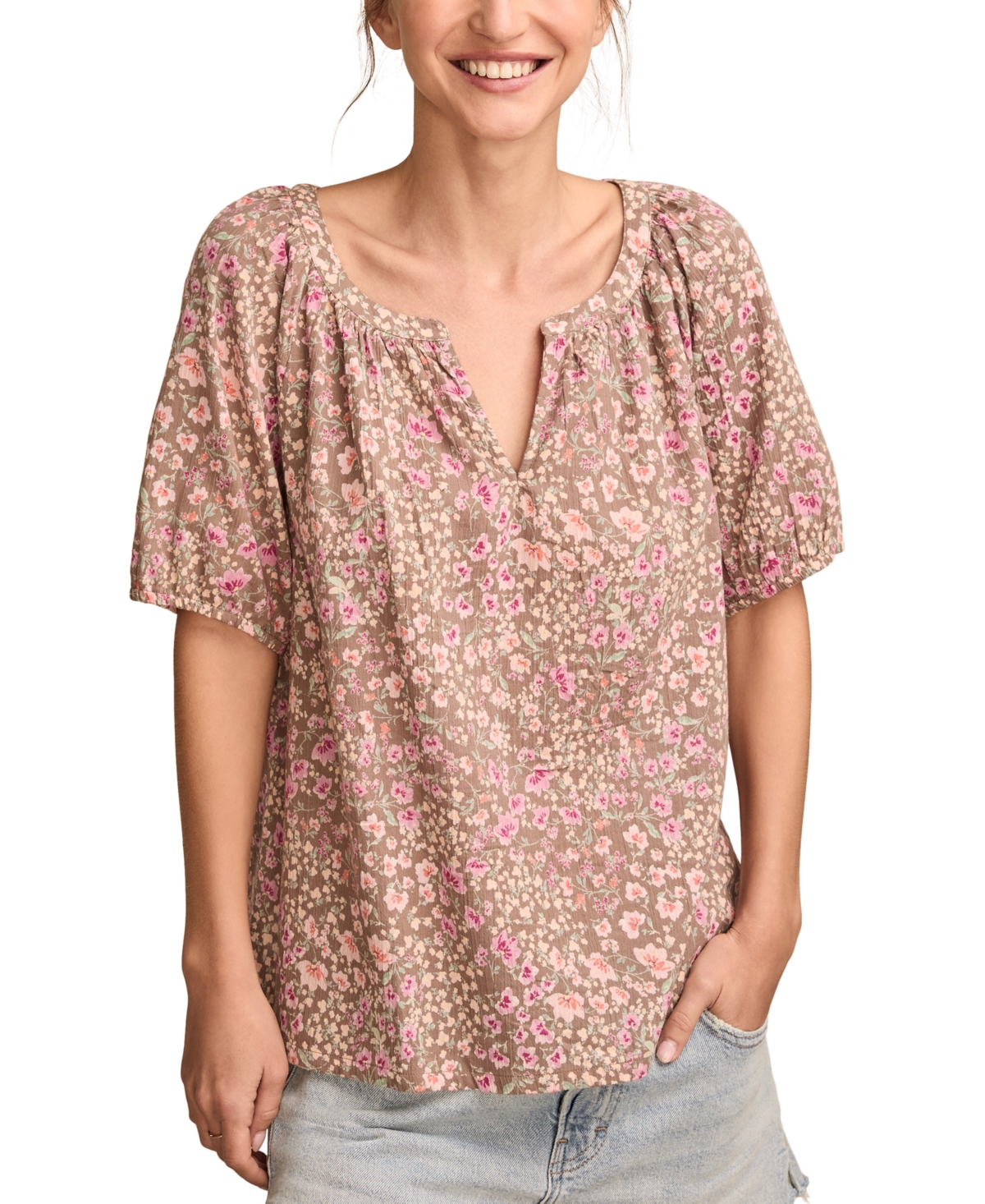 Click here for Lucky Brand Womens Floral Printed Peasant Blouse -... prices