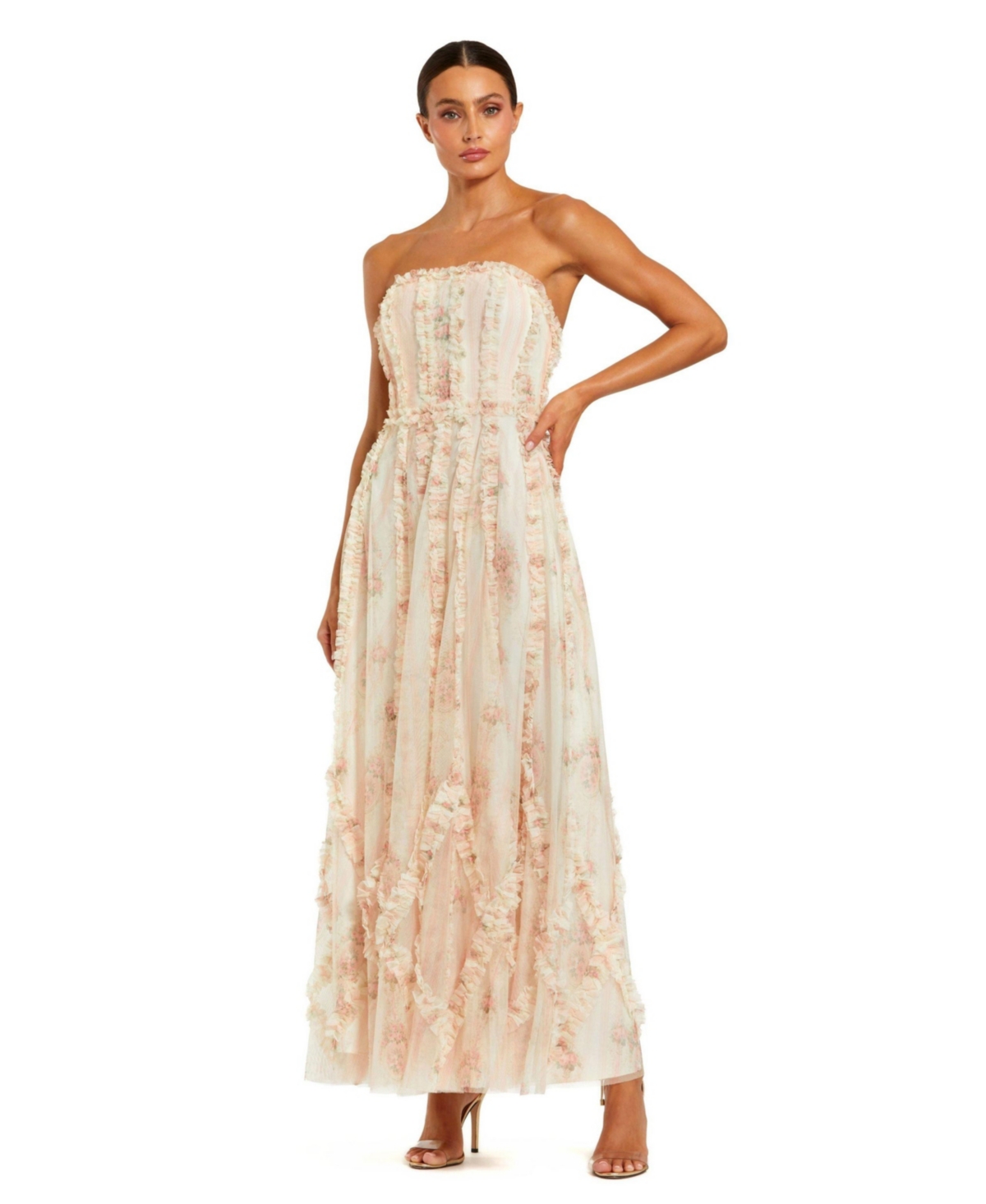 Click here for Mac Duggal Womens Mesh Micro Ruffle Strapless Gown... prices