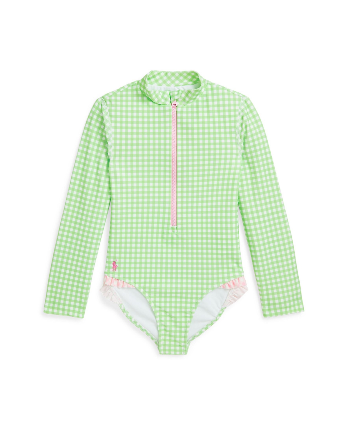 Polo Ralph Lauren Kids' Gingham Ruffled One-piece Rash Guard In ...