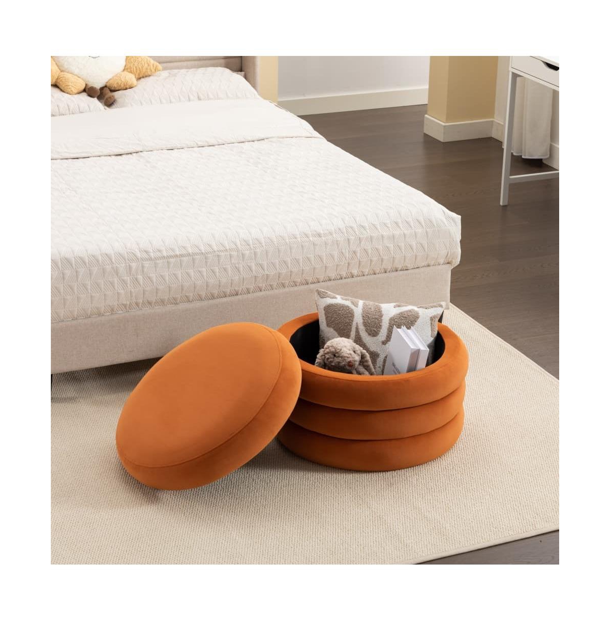 Click here for Round Velvet Storage Ottoman  24 Upholstered Foots... prices
