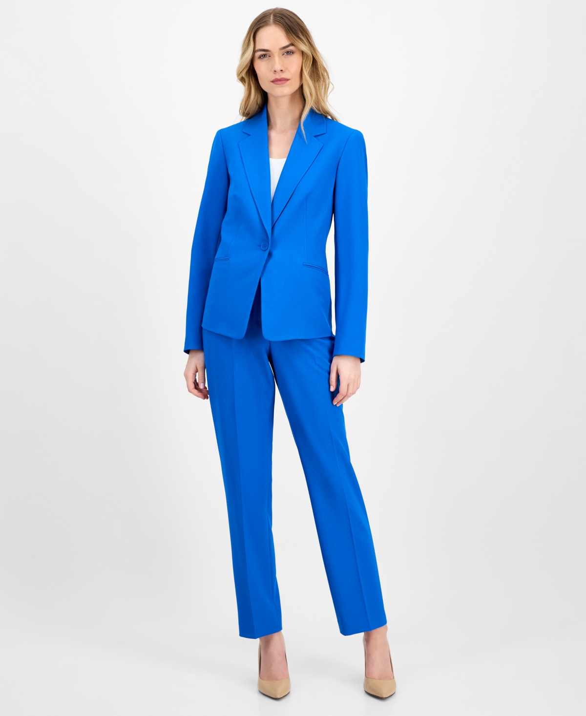 Click here for Le Suit Womens Crepe One-Button Straight-Leg Pants... prices