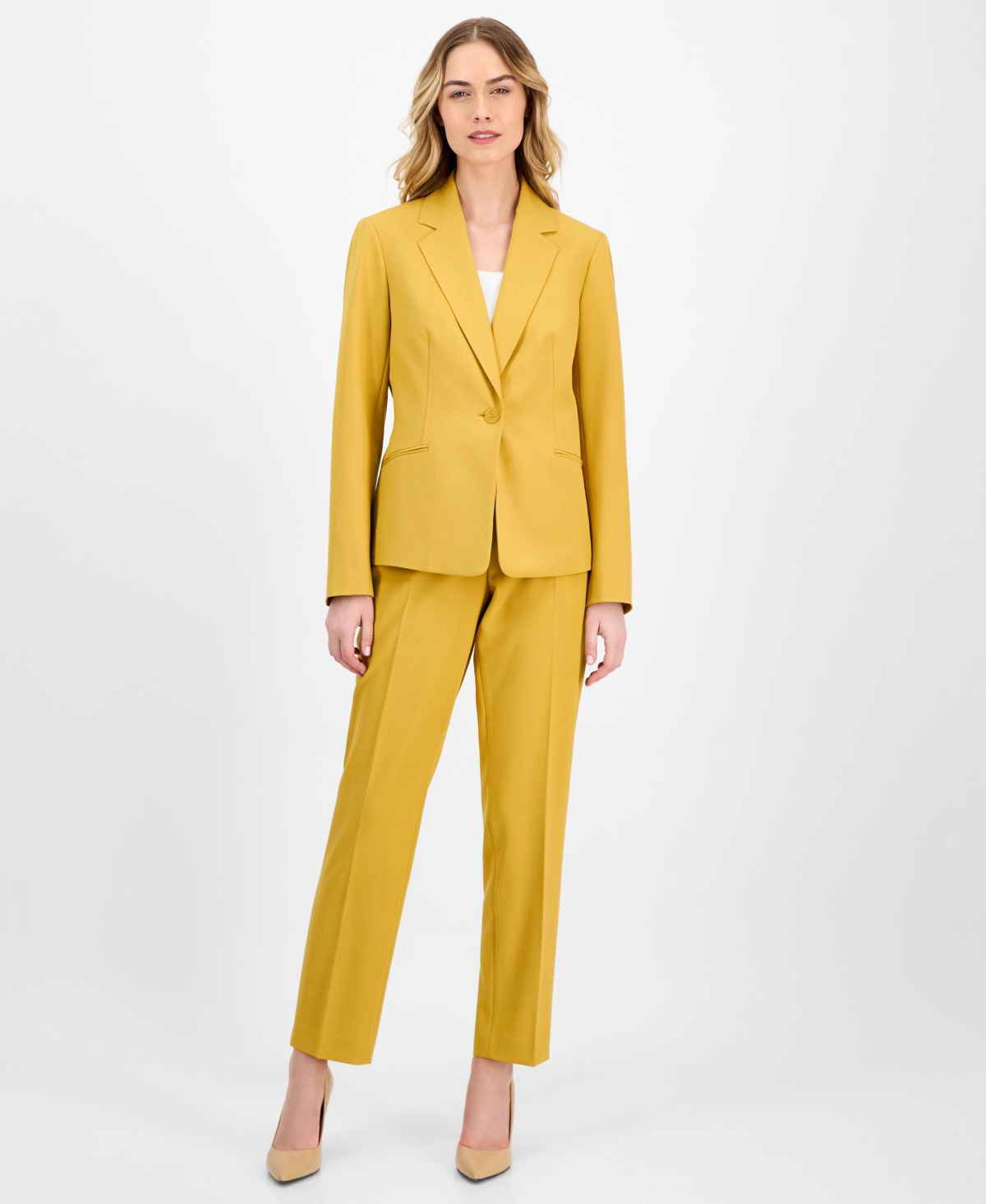 Click here for Le Suit Womens Crepe One-Button Straight-Leg Pants... prices