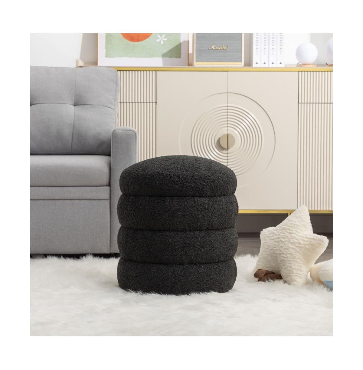 Click here for Soft Boucle Round Ottoman  Upholstered Footrest St... prices