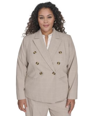 Calvin Klein Plus Size Windowpane Double-Breasted Jacket - Macy's